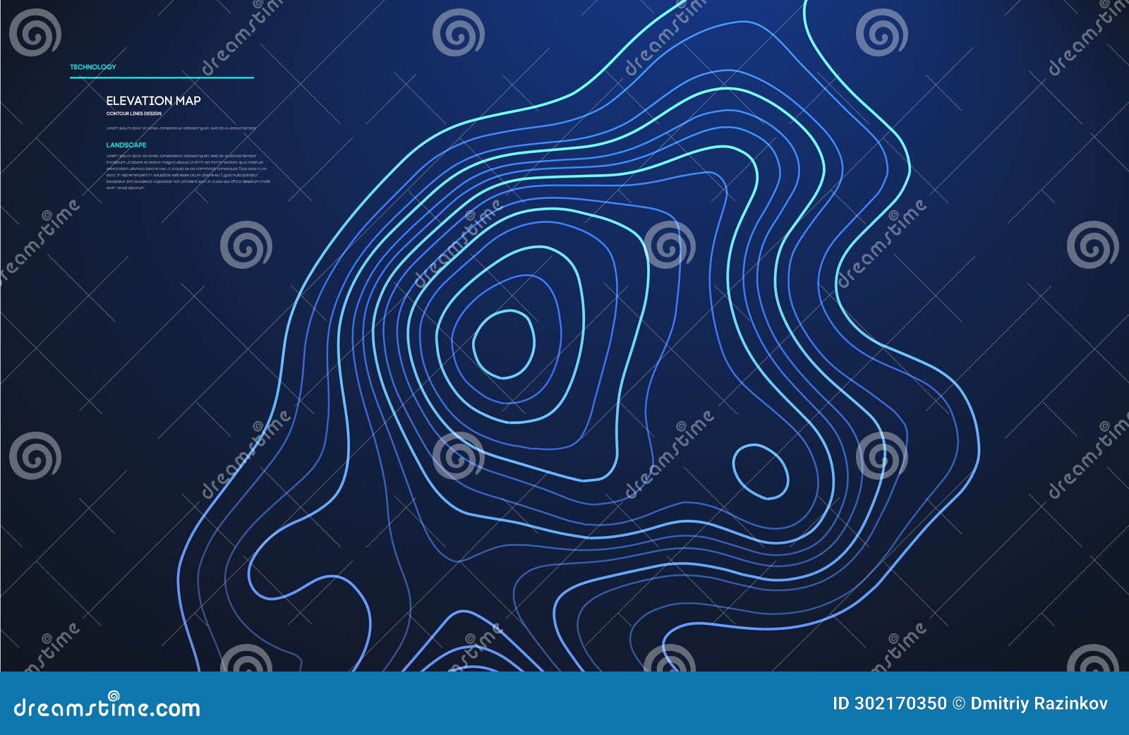 Topographic Map Blue Technology Background. Big Data Elevation Map With ...