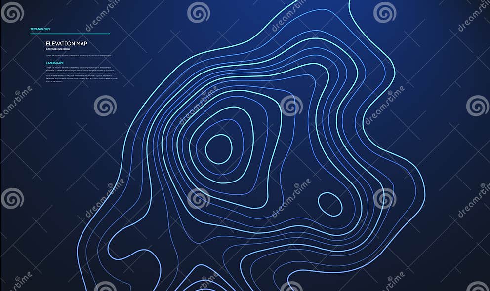 Topographic Map Blue Technology Background. Big Data Elevation Map with ...