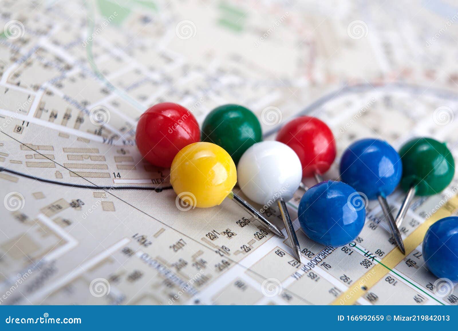 Topographic Map with Colored Needles Pushpins Close Up Stock Image ...