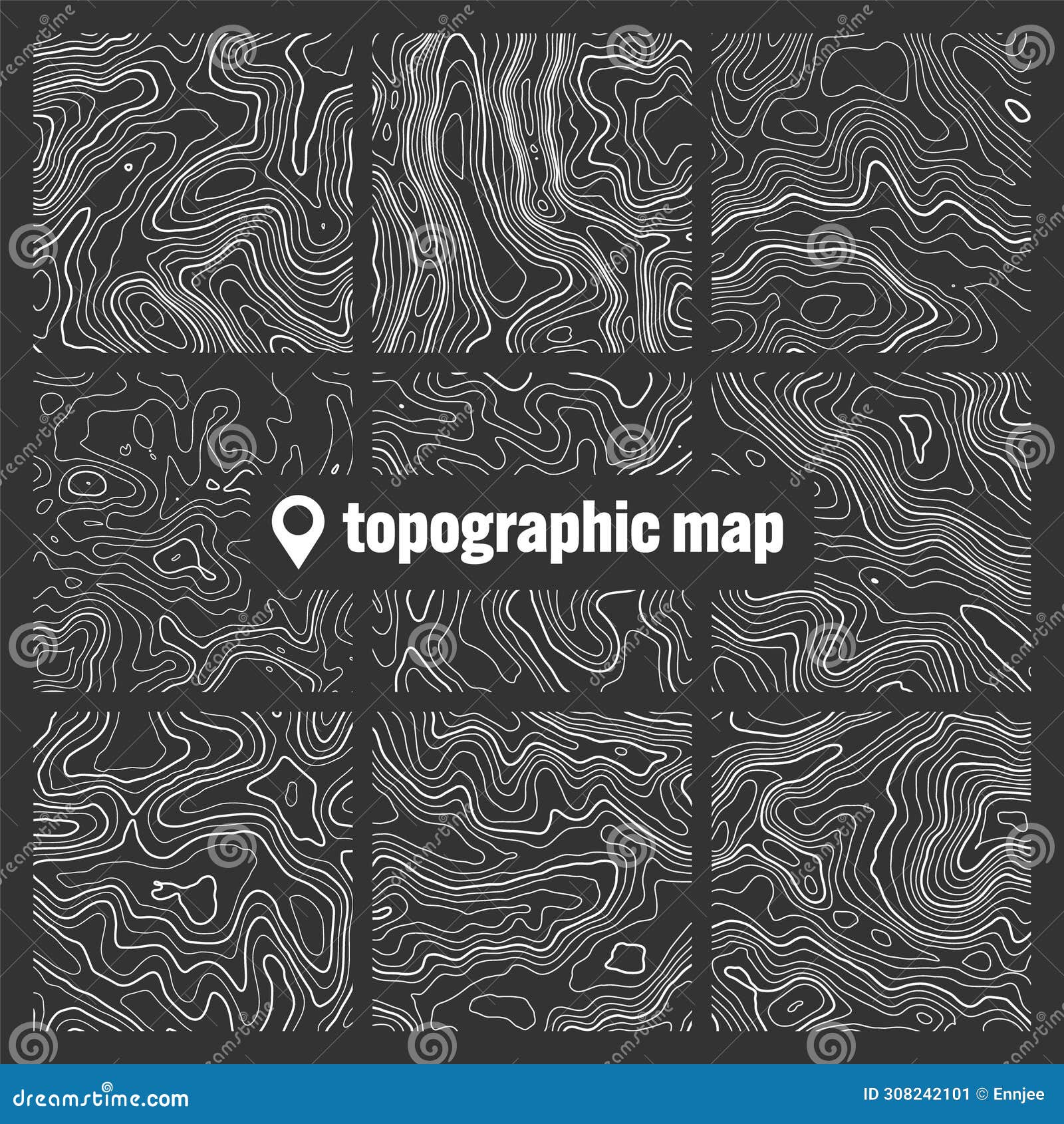 Topographic Map with Contour Lines. Geographic Terrain Grid, Relief ...