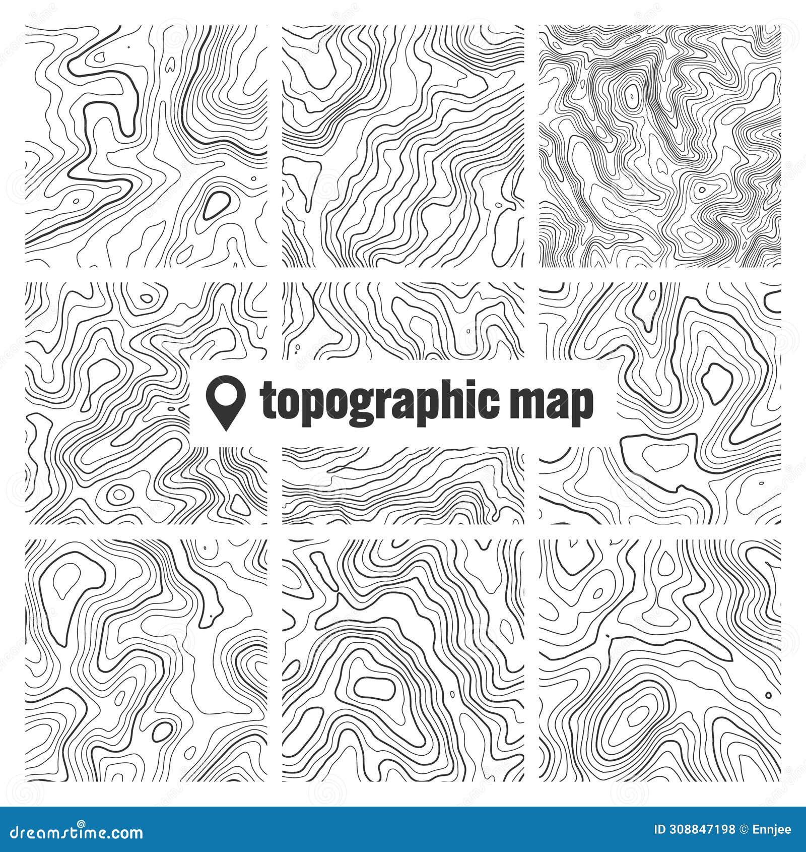 Topographic Map with Contour Lines. Geographic Terrain Grid, Relief ...
