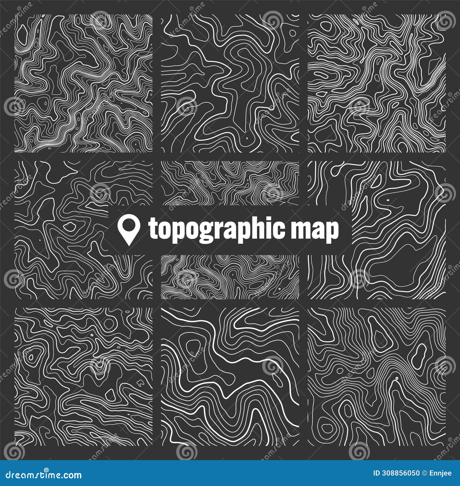 Topographic Map with Contour Lines. Geographic Terrain Grid, Relief ...