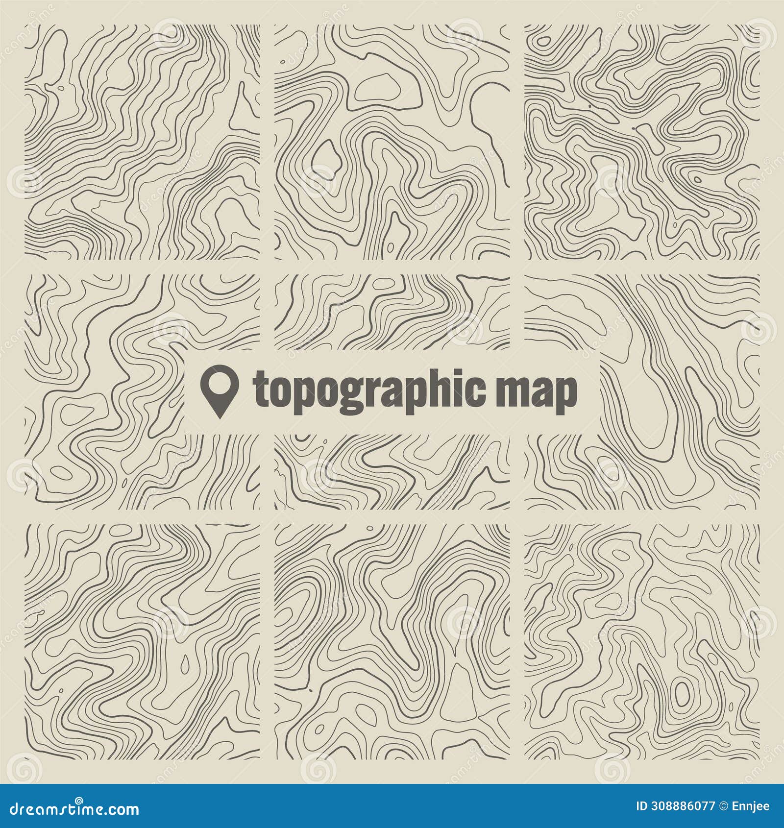 Topographic Map with Contour Lines. Geographic Terrain Grid, Relief ...