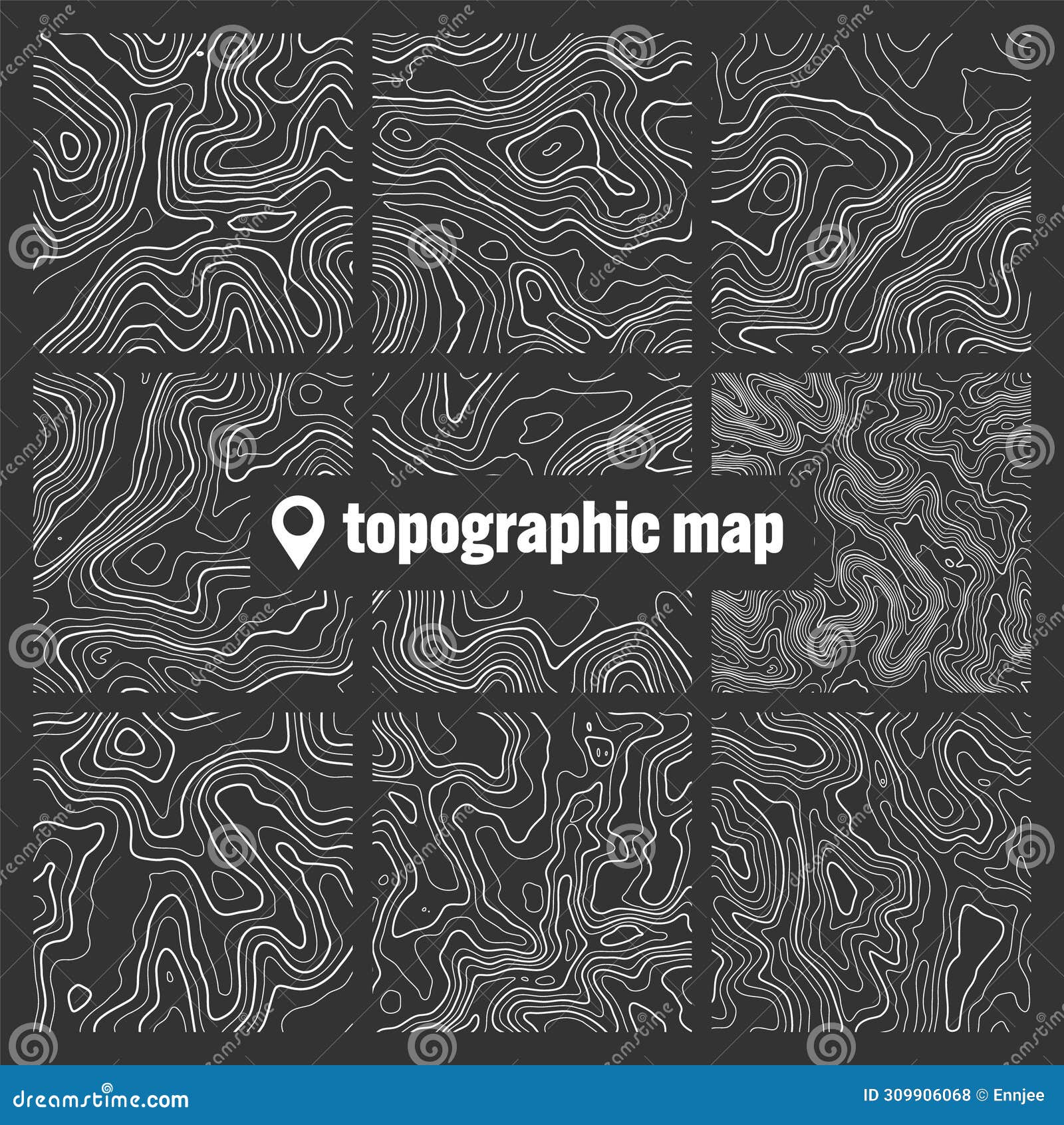 Topographic Map with Contour Lines. Geographic Terrain Grid, Relief ...