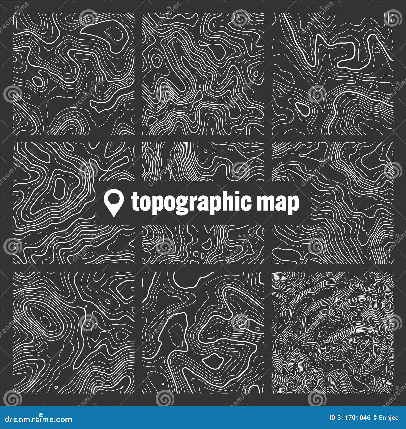 Topographic Map with Contour Lines. Geographic Terrain Grid, Relief ...