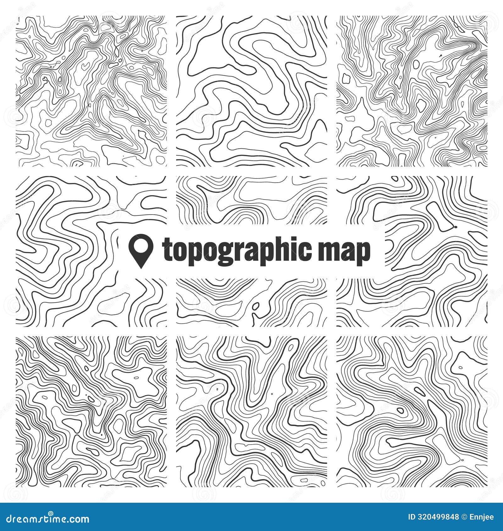 Topographic Map with Contour Lines. Geographic Terrain Grid, Relief ...