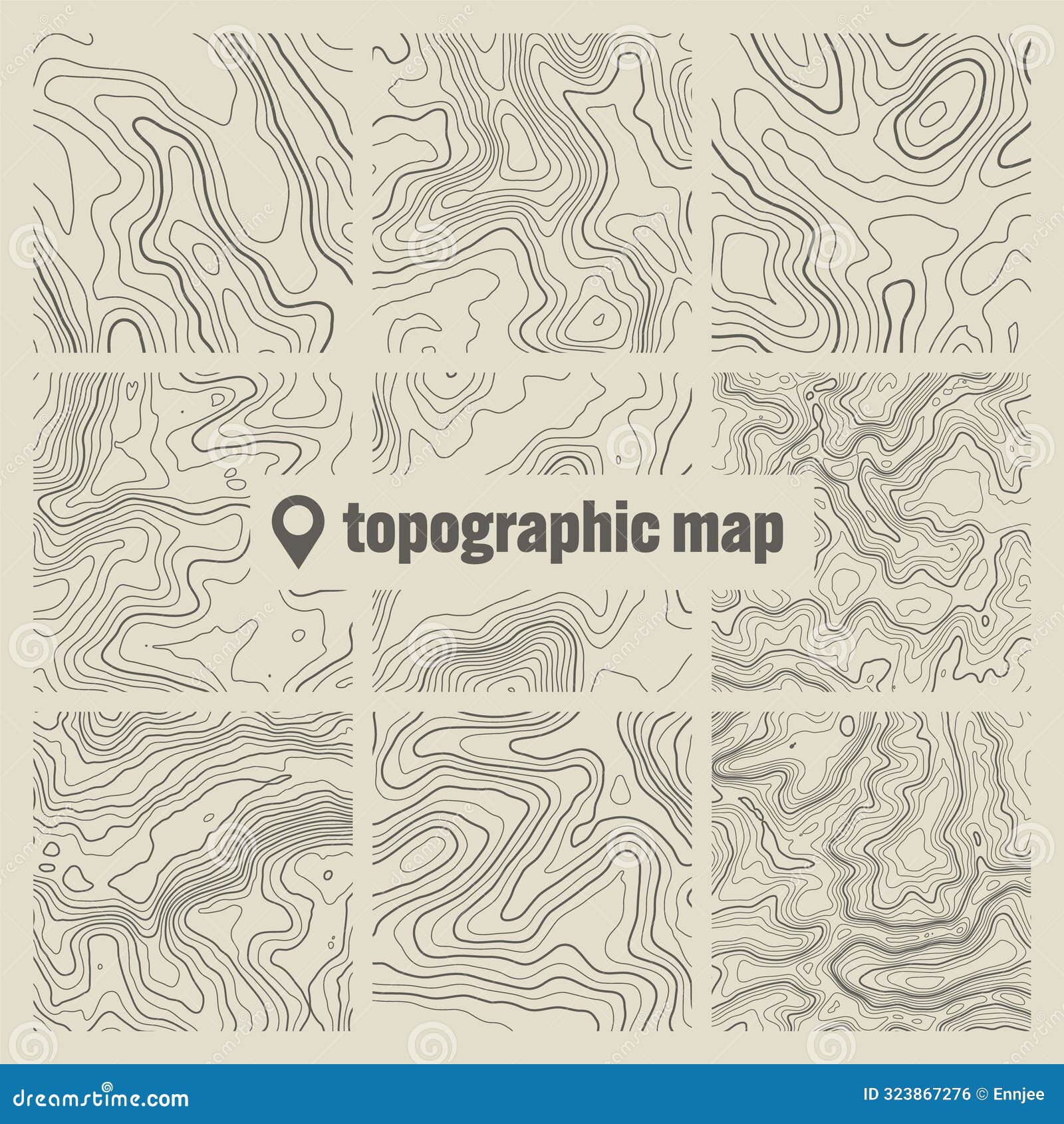 Topographic Map with Contour Lines. Geographic Terrain Grid, Relief ...