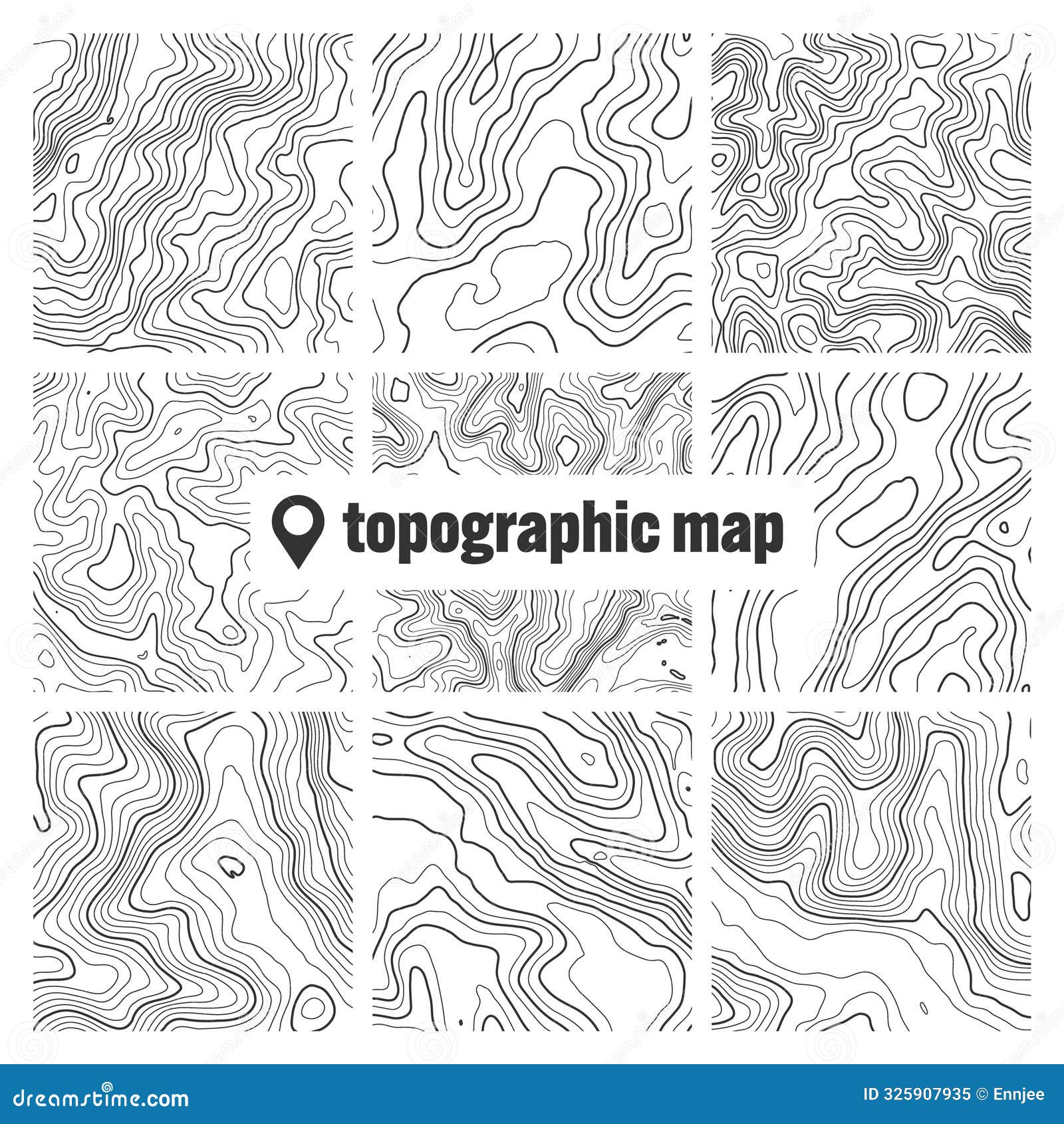 Topographic Map with Contour Lines. Geographic Terrain Grid, Relief ...