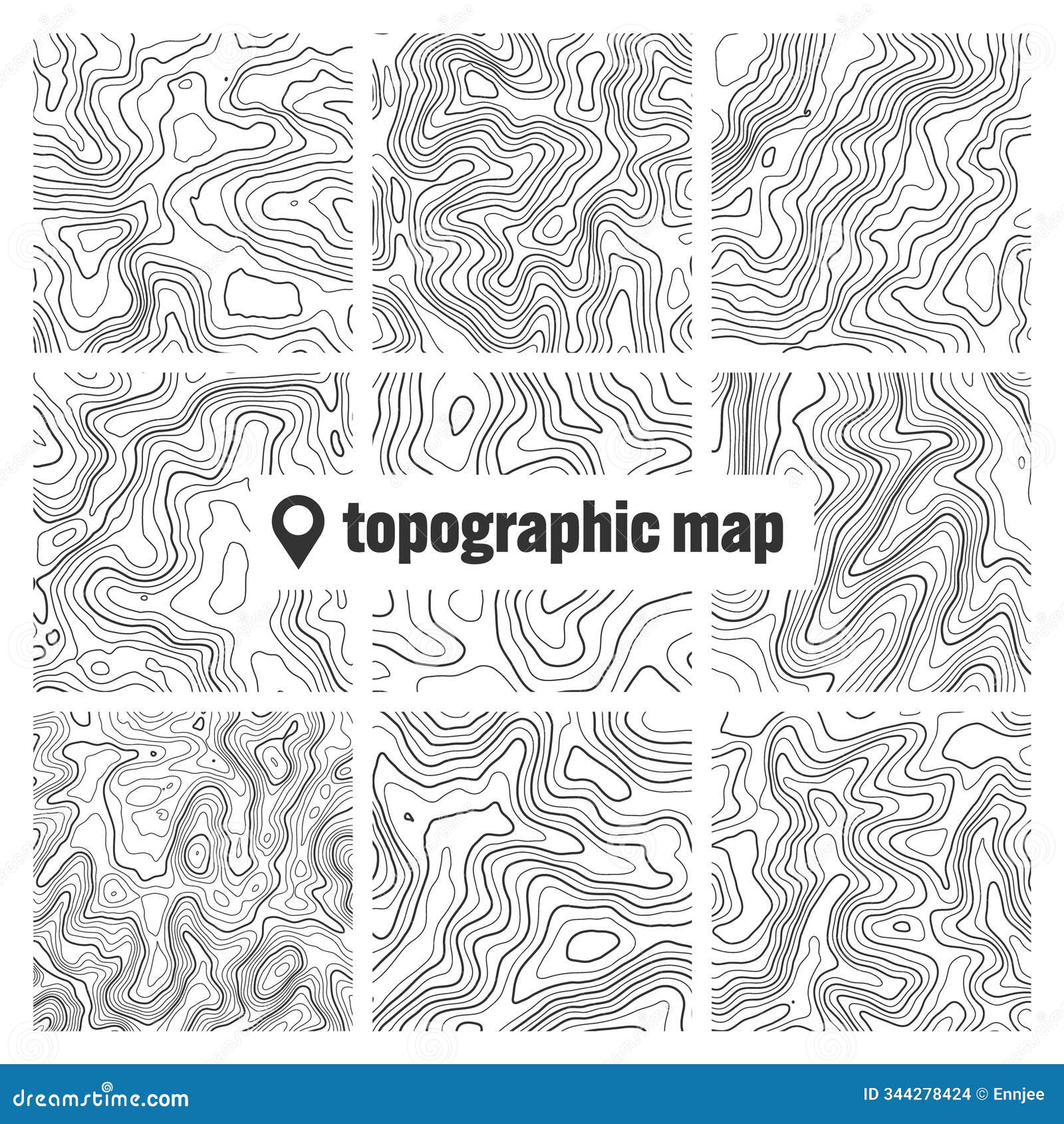 Topographic Map with Contour Lines. Geographic Terrain Grid, Relief ...