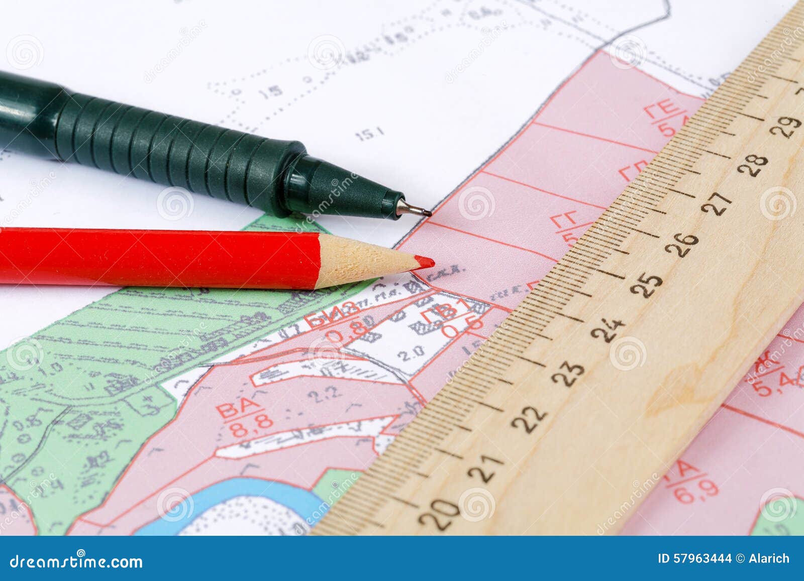 Topographic Map of District with Ruler Stock Photo - Image of geography ...