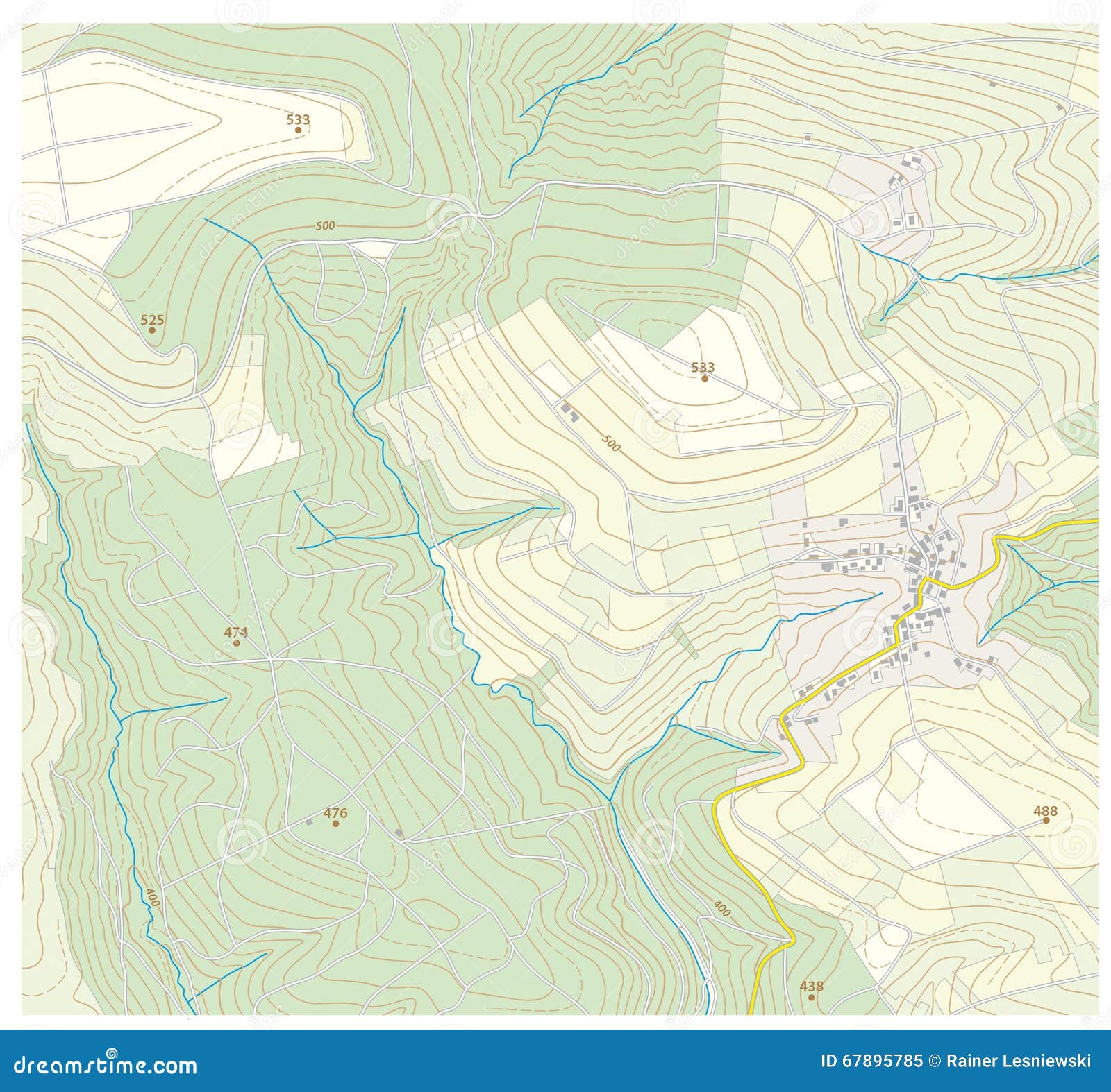 Imaginary Topographic Map Cartoon Vector | CartoonDealer.com #64753189