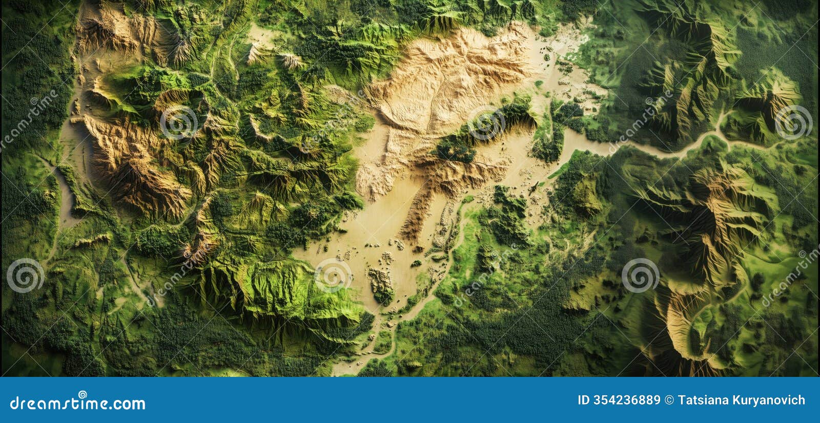Topographic Map of Mountainous Terrain with Lush Greenery and Sandy Areas, Detailed Elevation ...