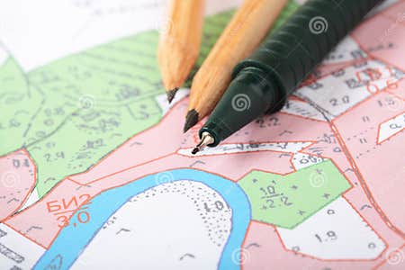 Topographic Map with Pencils Stock Image - Image of geography, locale ...