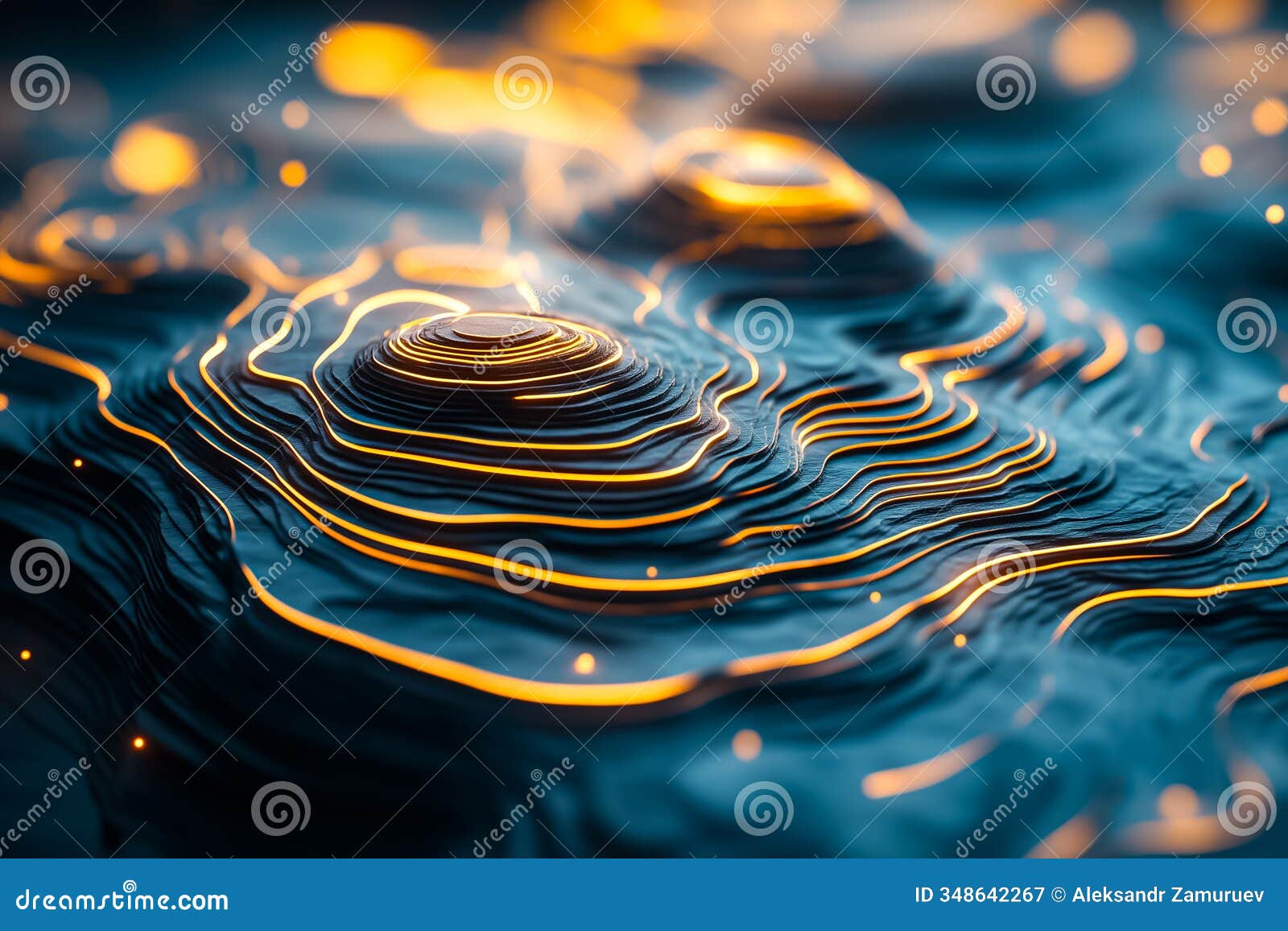 The Topographical Map Features Glowing Contours that Artistically Depict Elevation and Depth ...