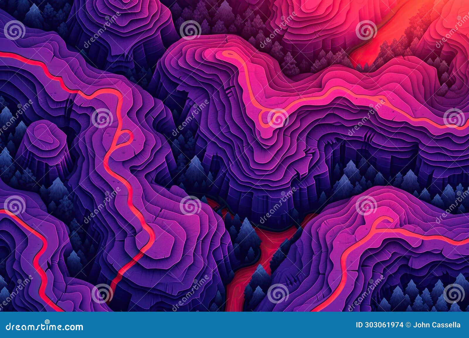A Topographical Map in Purple and Pink Stock Illustration ...