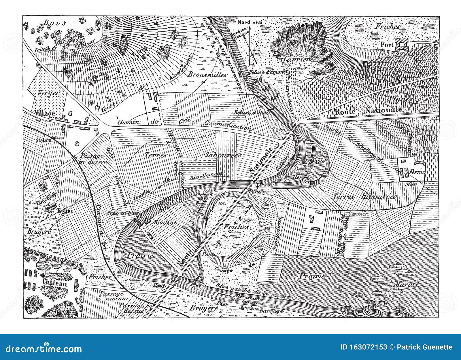 Topographical Map, Vintage Engraving Stock Vector - Illustration of ...