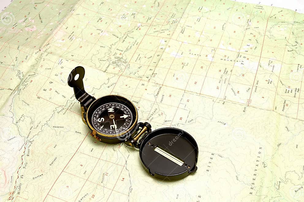 Topography Map & Compass Stock Photo - Image of adventure, topography ...