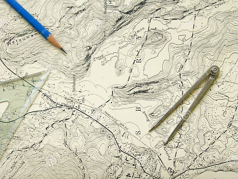 Topography map with pencil stock photo. Image of chart - 5641014