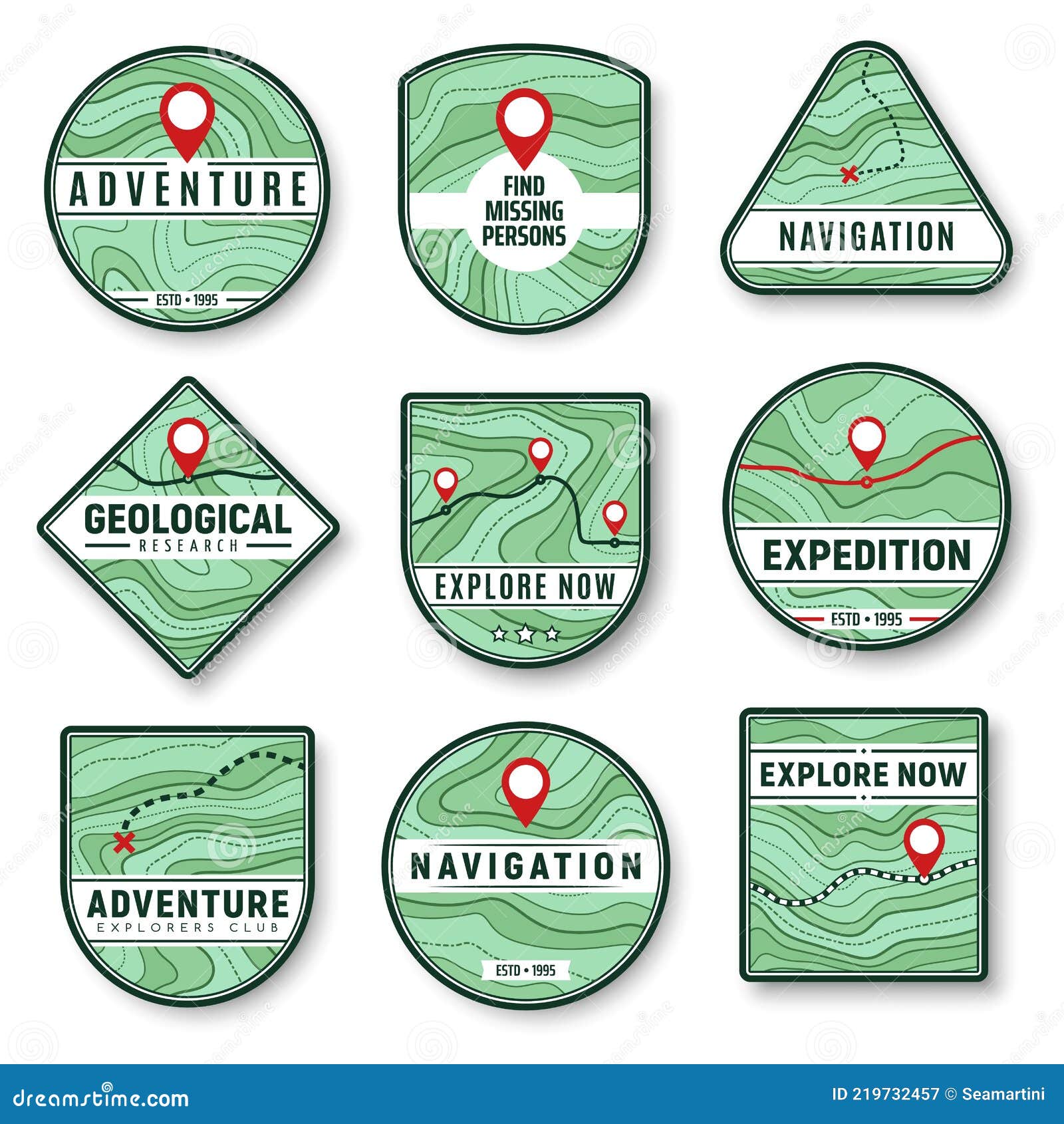 Topography, Navigation Icons with Topographic Map Stock Vector ...