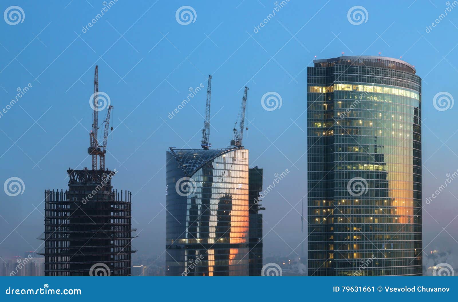 Tops of the Three Towers of Different Heights of Skyscrapers Stock ...