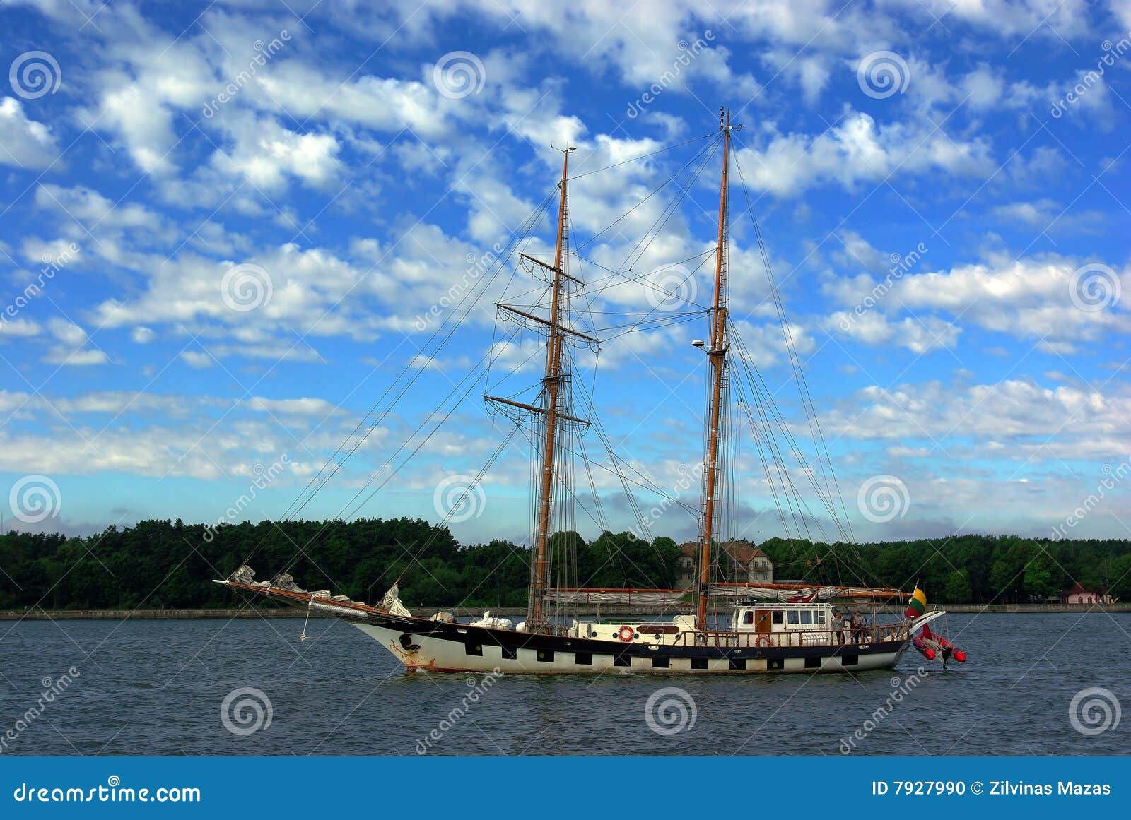 Topsail schooner. stock photo. Image of rope, dinghy, clouds - 7927990