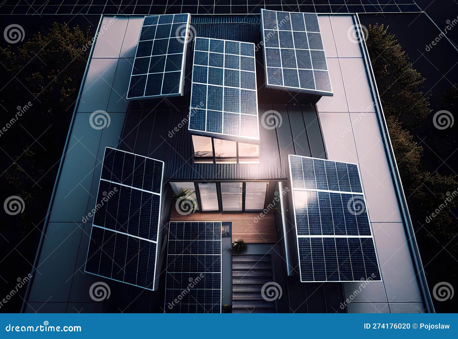 Topview of Modern Ecologic House with Solarsystem on the Roof, Created ...