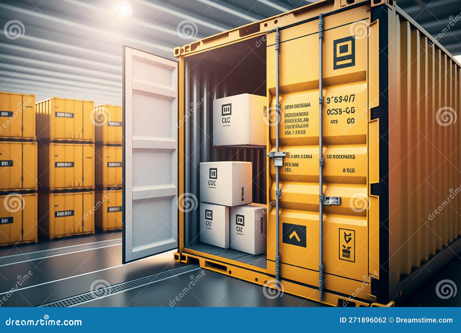 Storage of Packages and Container Storage, in a Warehouse, Illustration ...