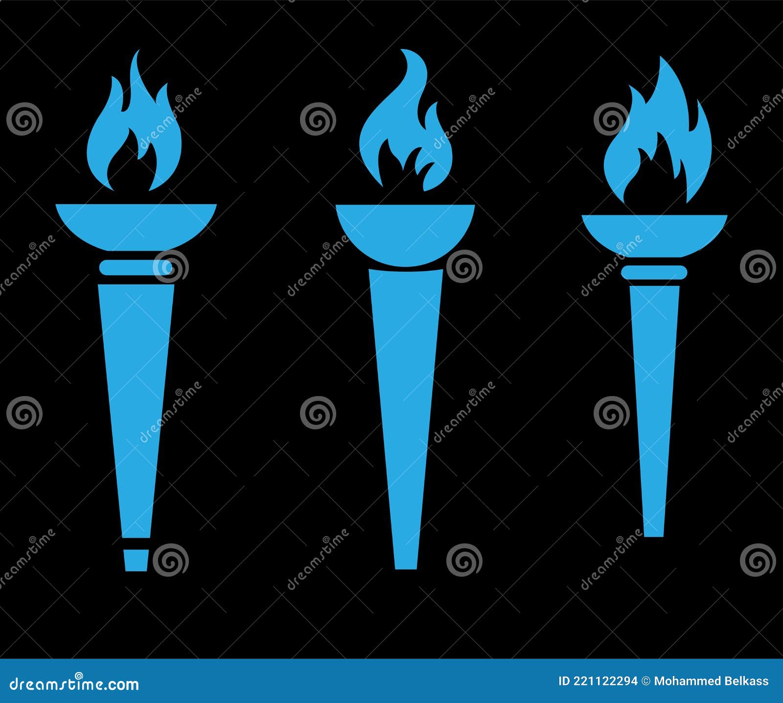 Torch Collection Blue Abstract on Background Black Stock Vector ...