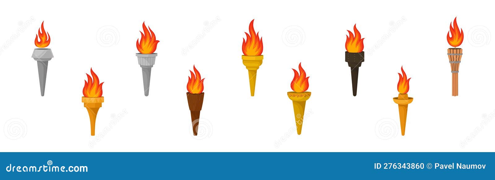 Torch With Brightly Burning Fire On Top As Ignited Light Source Vector ...