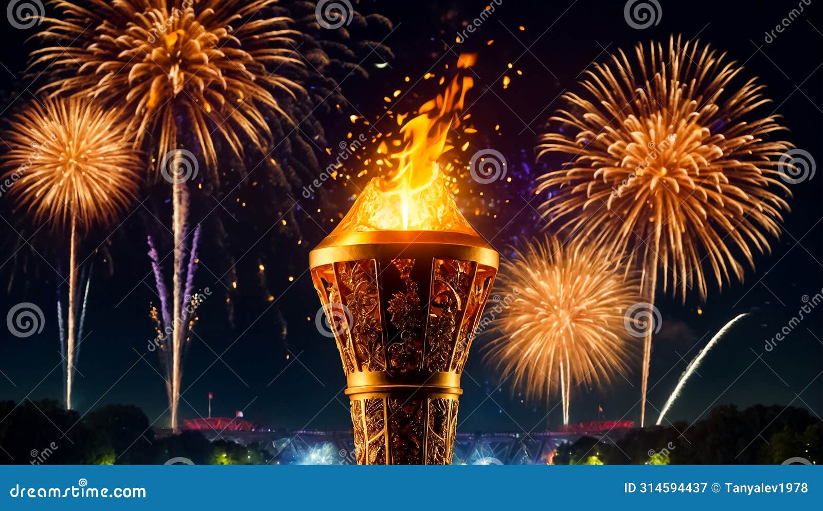 Torch with Fire, Symbol of the Olympics, Celebration Completion ...