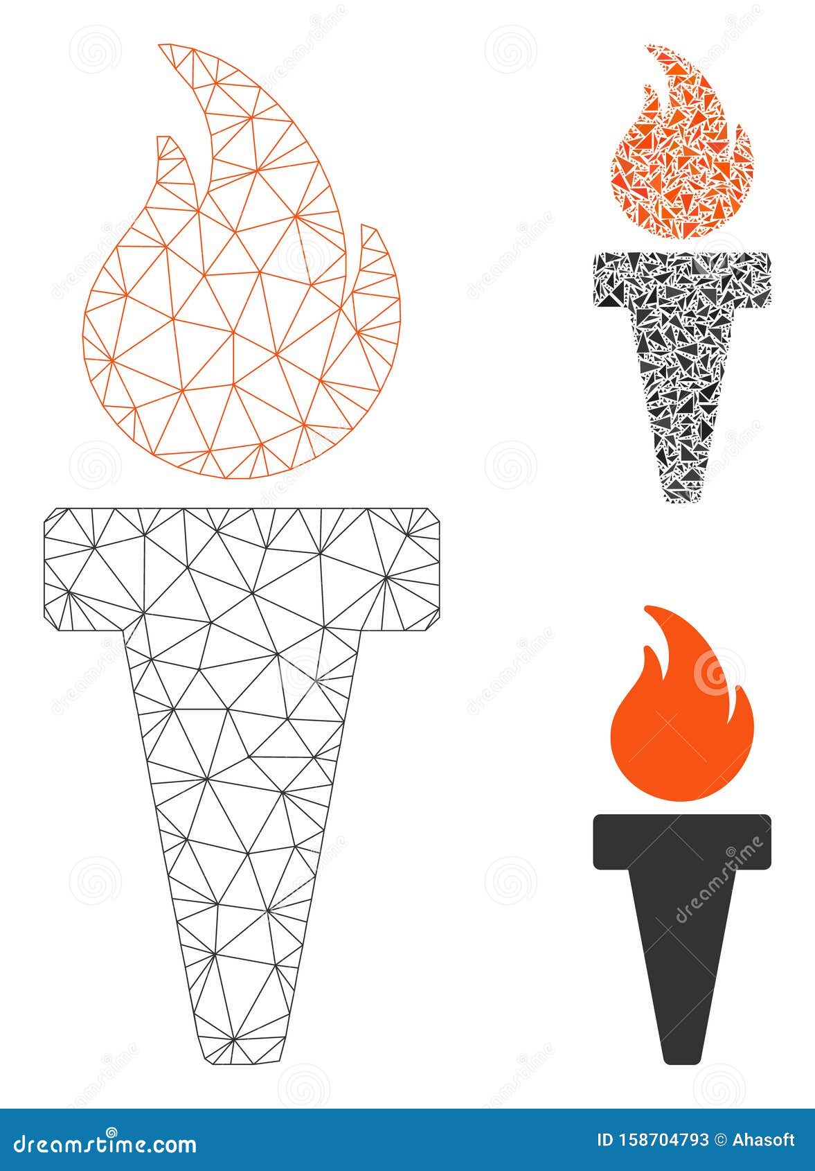 Torch Fire Vector Mesh Wire Frame Model And Triangle Mosaic Icon Stock