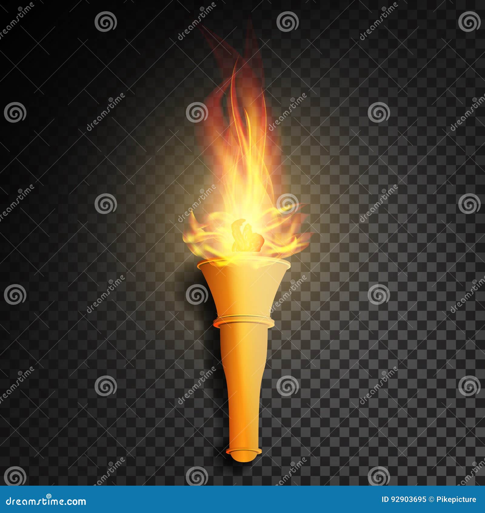 Torch with Flame. Burning in the Dark Transparent Background Realistic ...