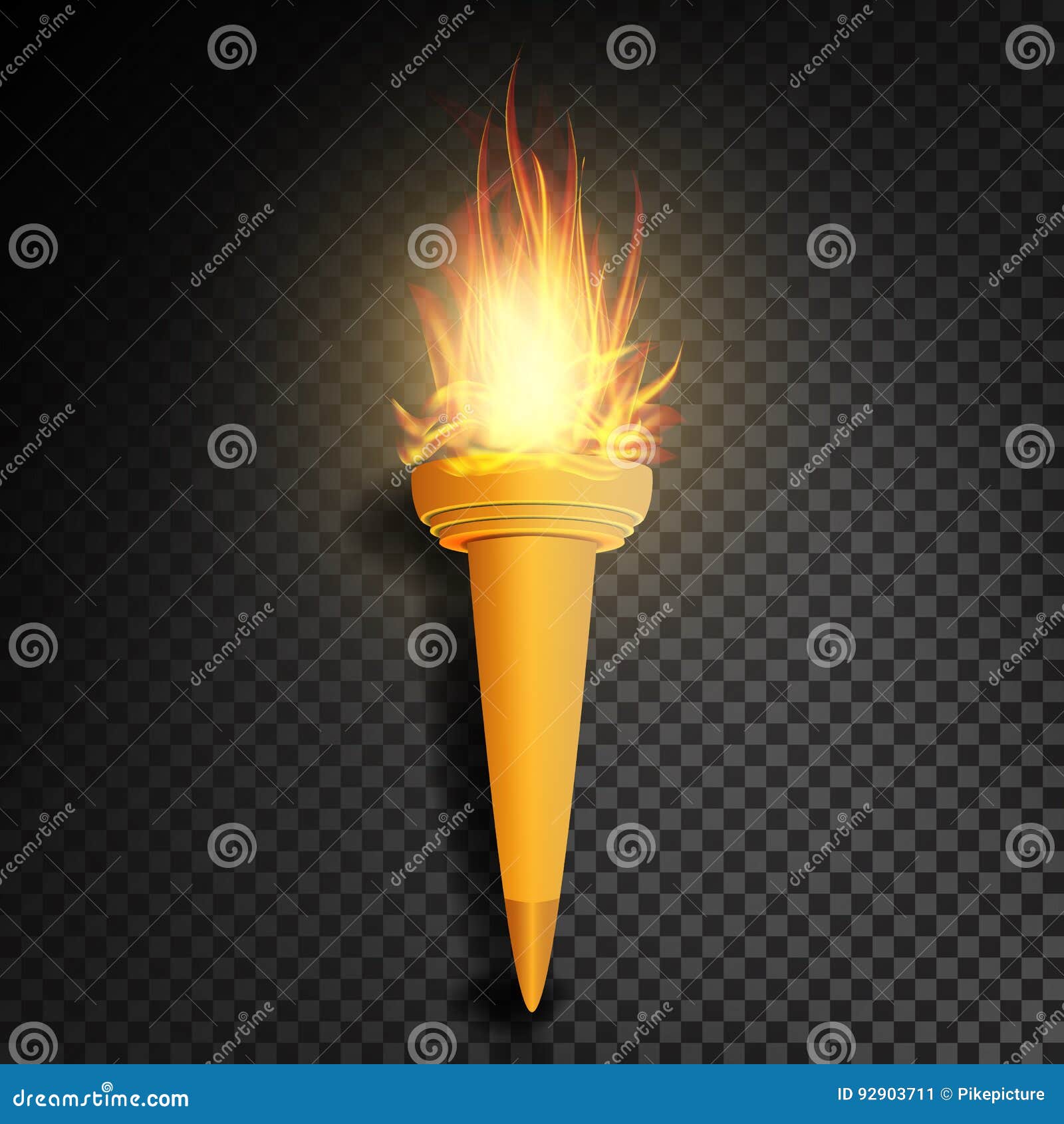 Torch with Flame. Burning in the Dark Transparent Background Realistic ...