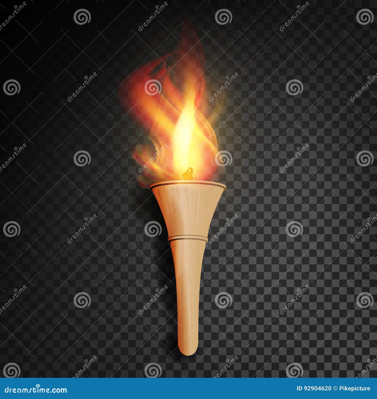 Torch with Flame. Burning in the Dark Transparent Background Realistic ...