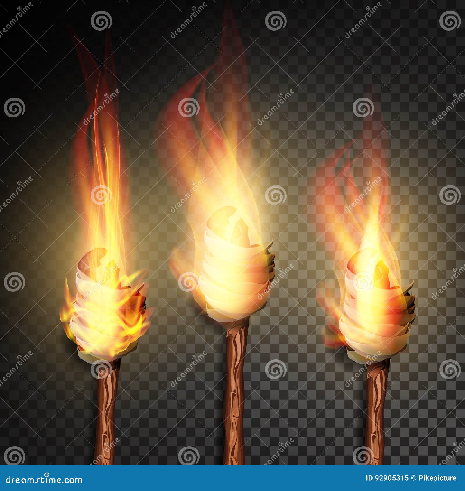 Torch with Flame. Burning in the Dark Transparent Background Realistic ...