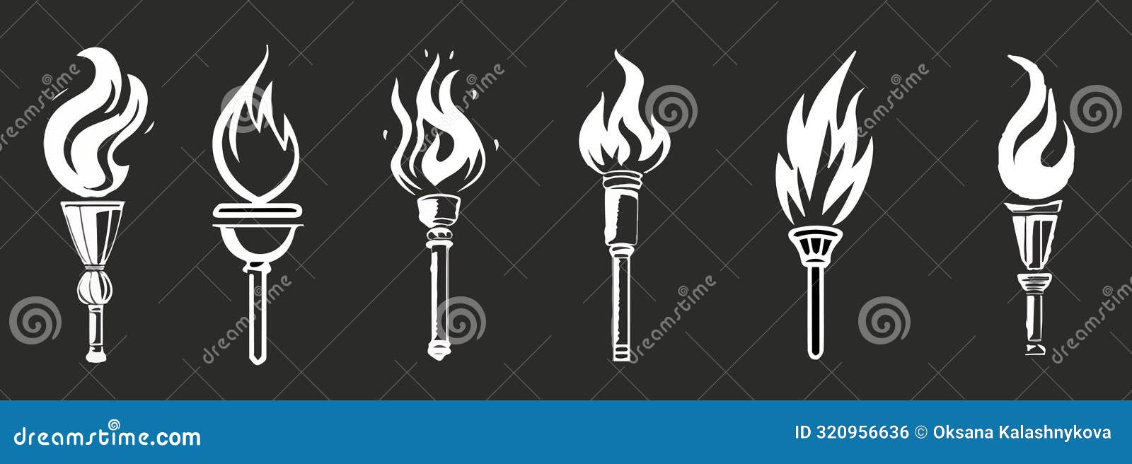 Olympic Torch Set. Set of Traditional Ancient Greek Torch Icons Stock ...