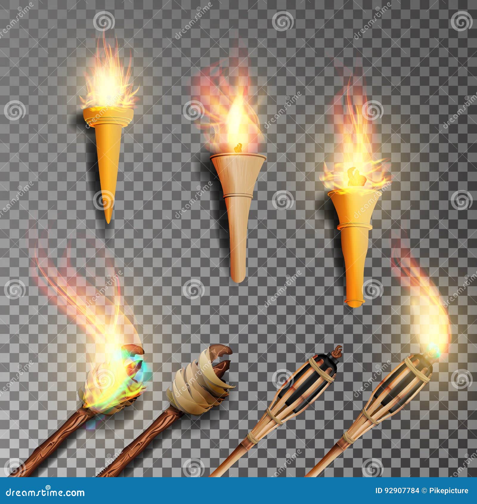 Torch with Flame. Realistic Fire. Realistic Fire Torch Isolated on ...