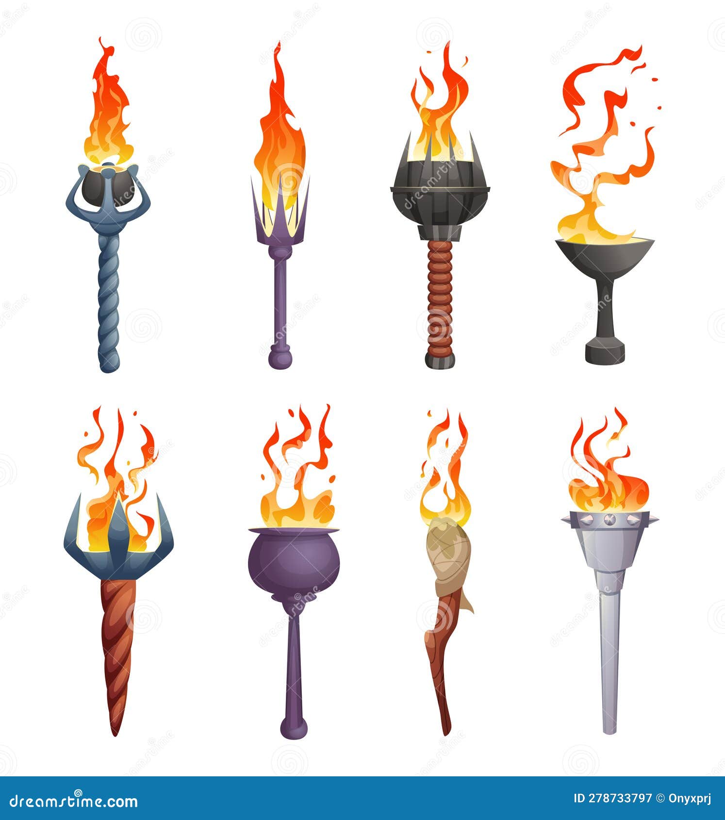 Torch Flame. Various Stick with Burning Flame Ancient Illumination ...