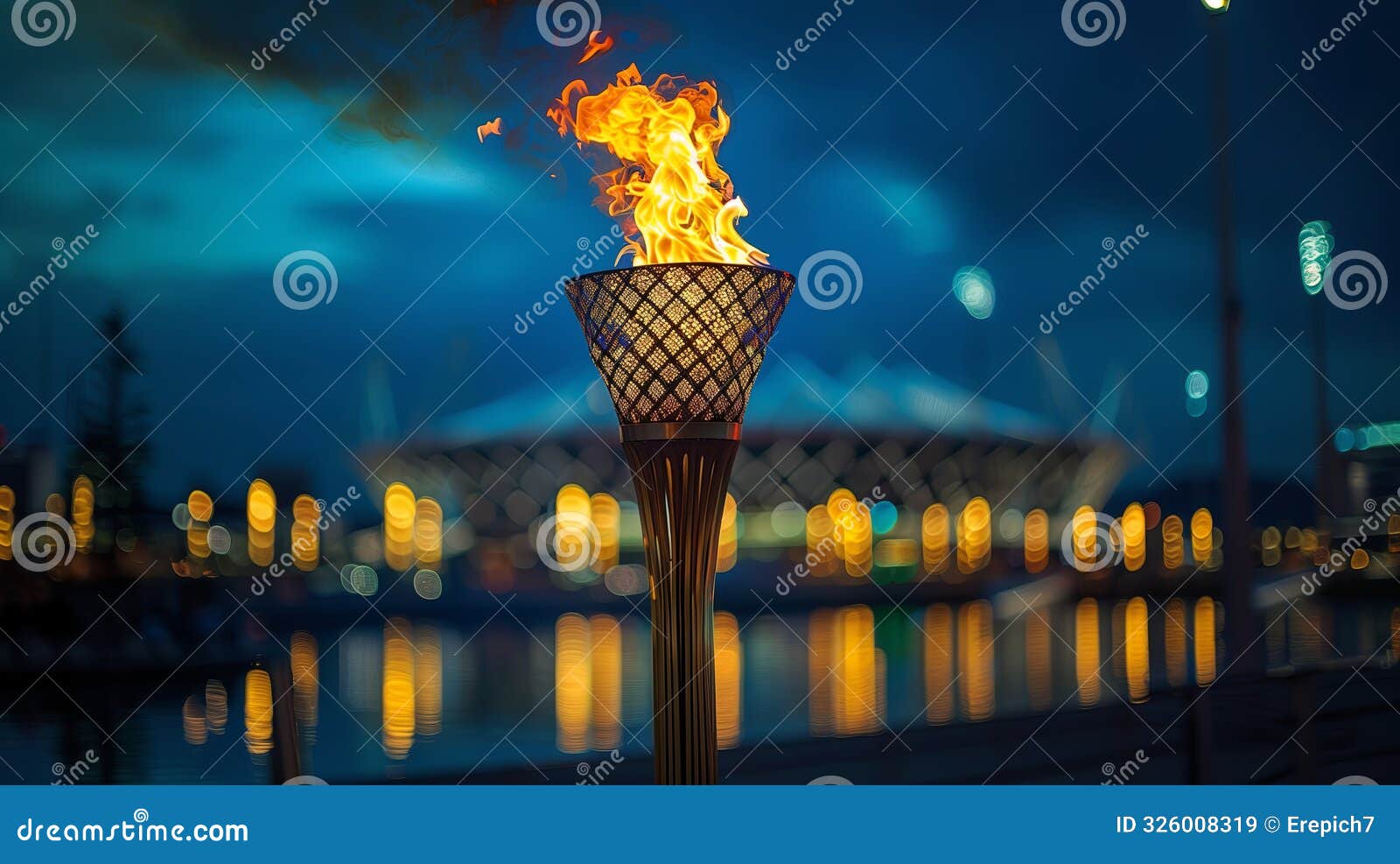 The Burning Torch in Front of Olympic Stadium Stock Illustration ...