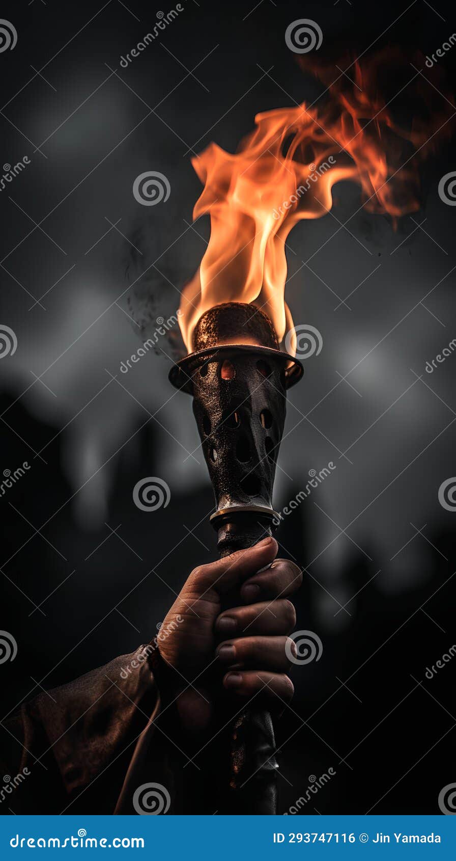 Torch in the Hands of a Man with a Burning Torch on a Dark Background ...