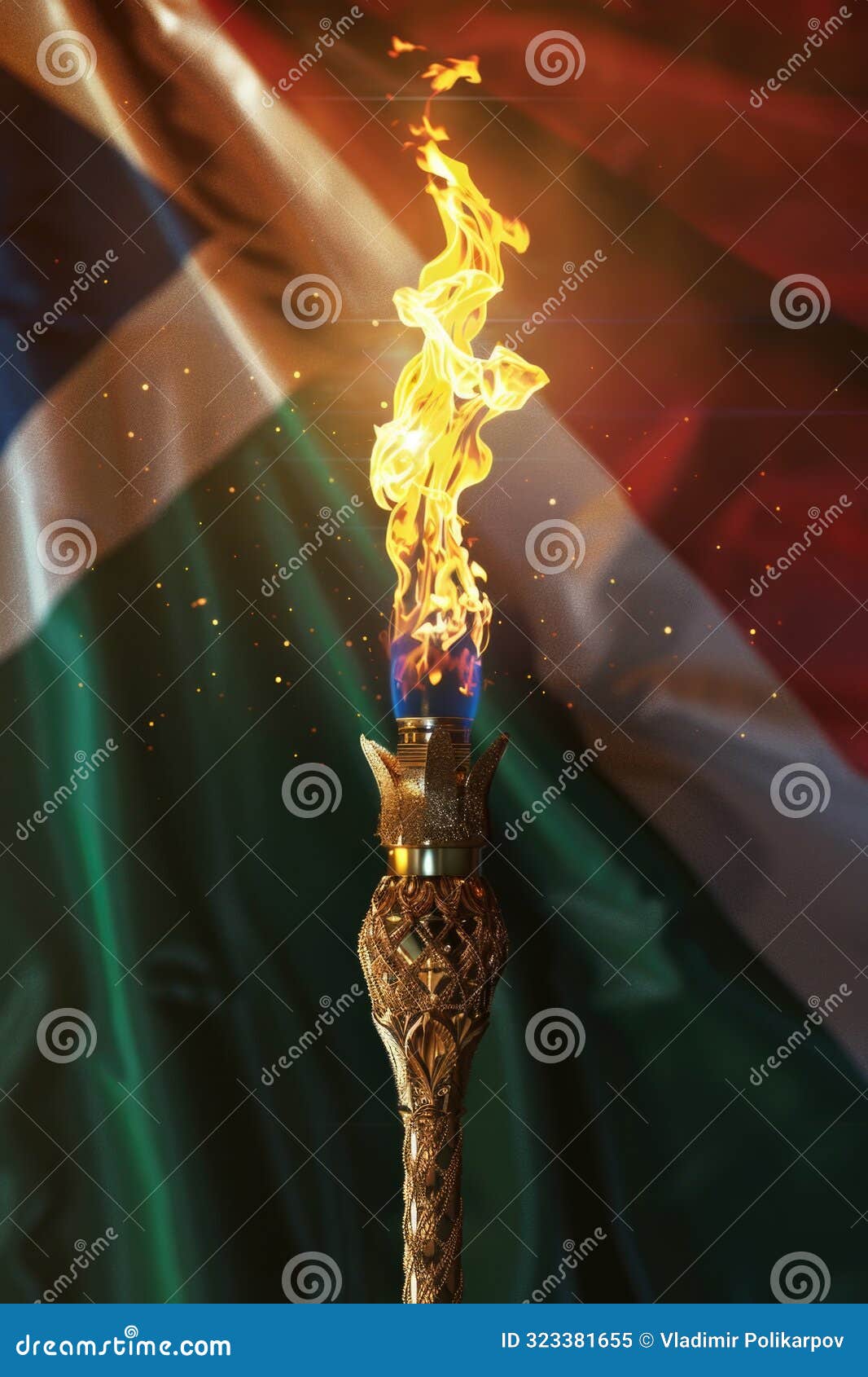 A Torch is Lit in Front of a Flag, Suitable for Use in Patriotic or ...