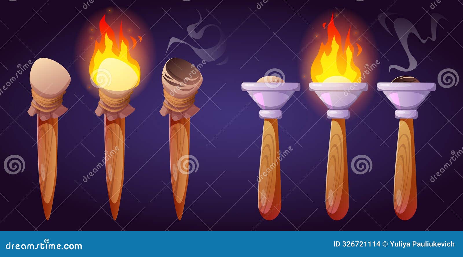 Torch Ready To Use, Burning and Extinguished Stock Illustration ...