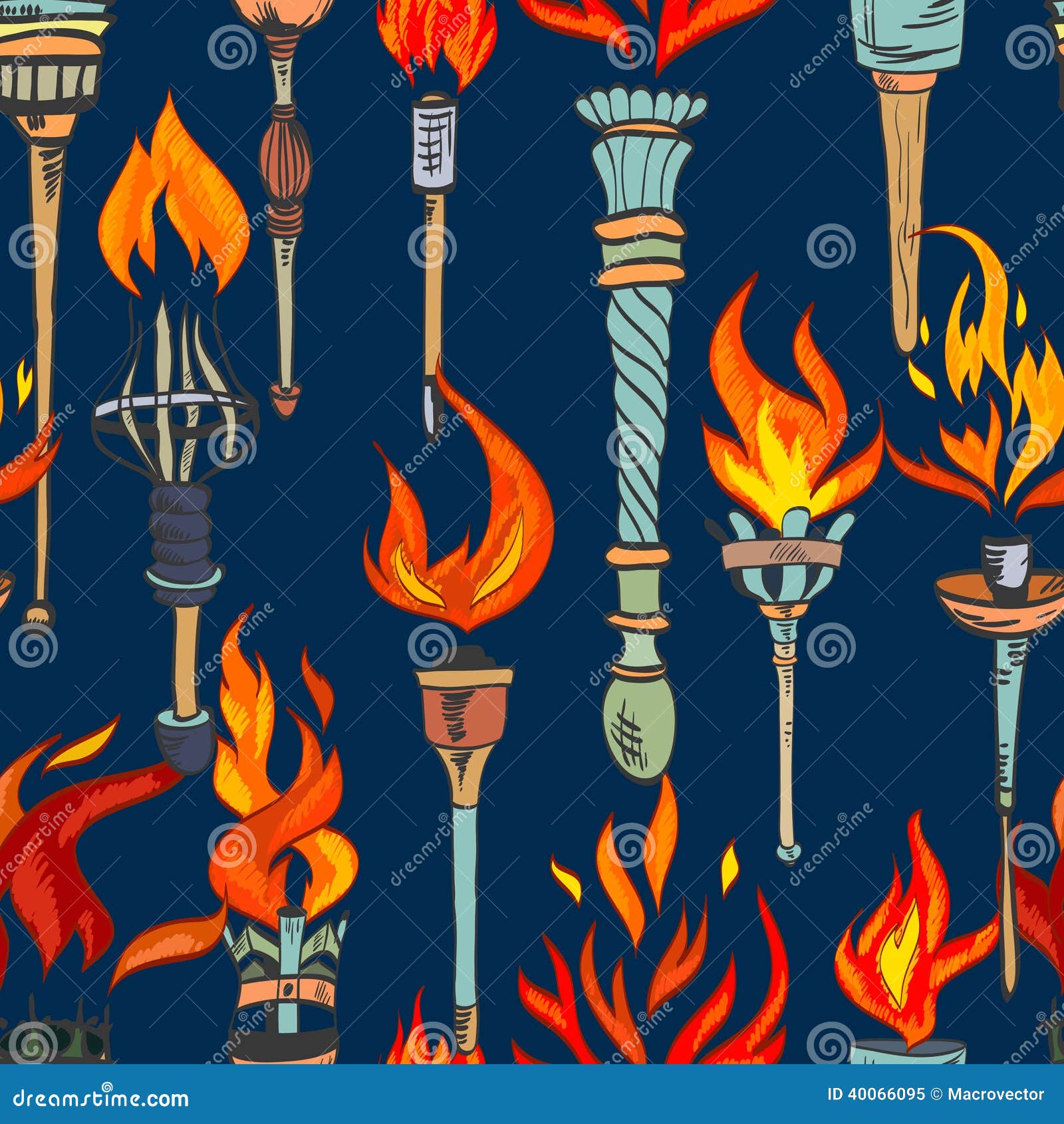 Torch Sketch Seamless Pattern Stock Vector - Illustration of burn ...