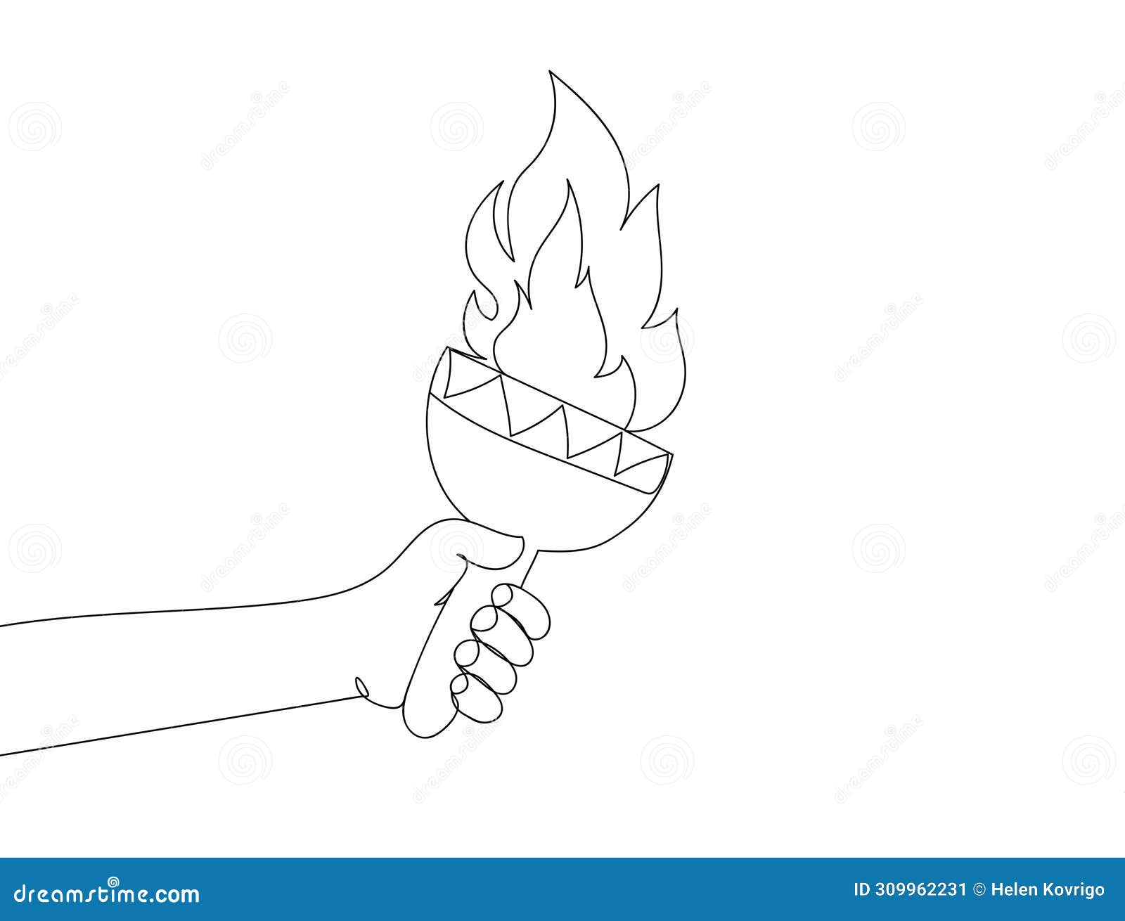 Torch Symbol, Continuous Line Drawing. Outline Drawing Hand with Torch ...