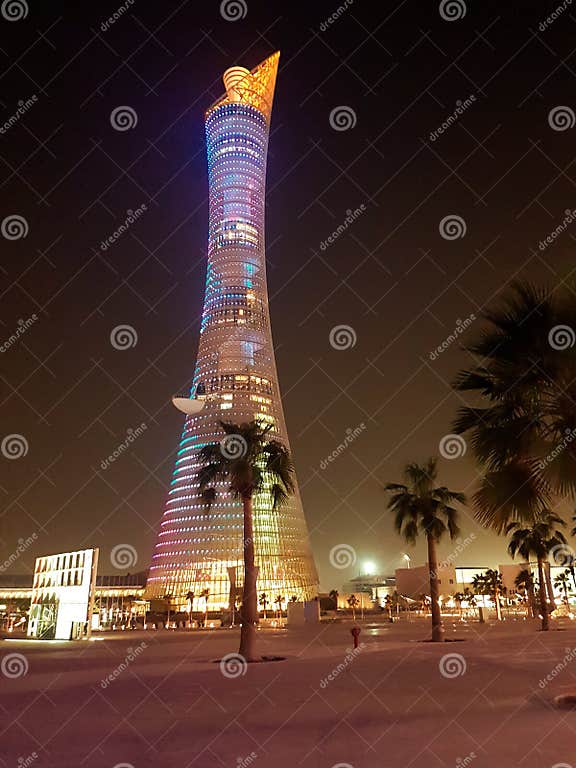 Torch Tower Doha Qatar Night View Stock Image - Image of view, doha ...