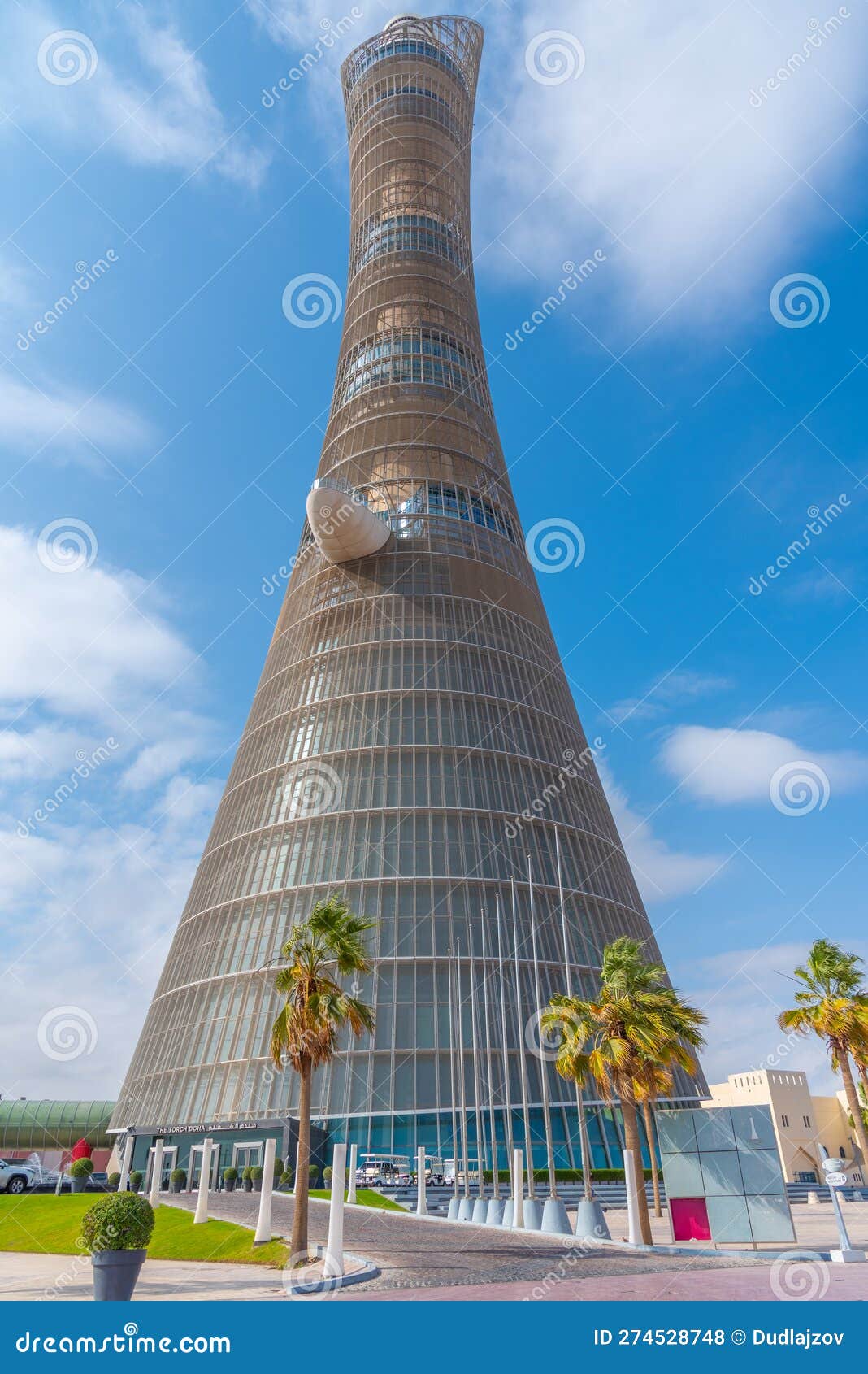 Torch Tower And Khalifa Stadium Notice Board In Aspire Zone, Doha ...