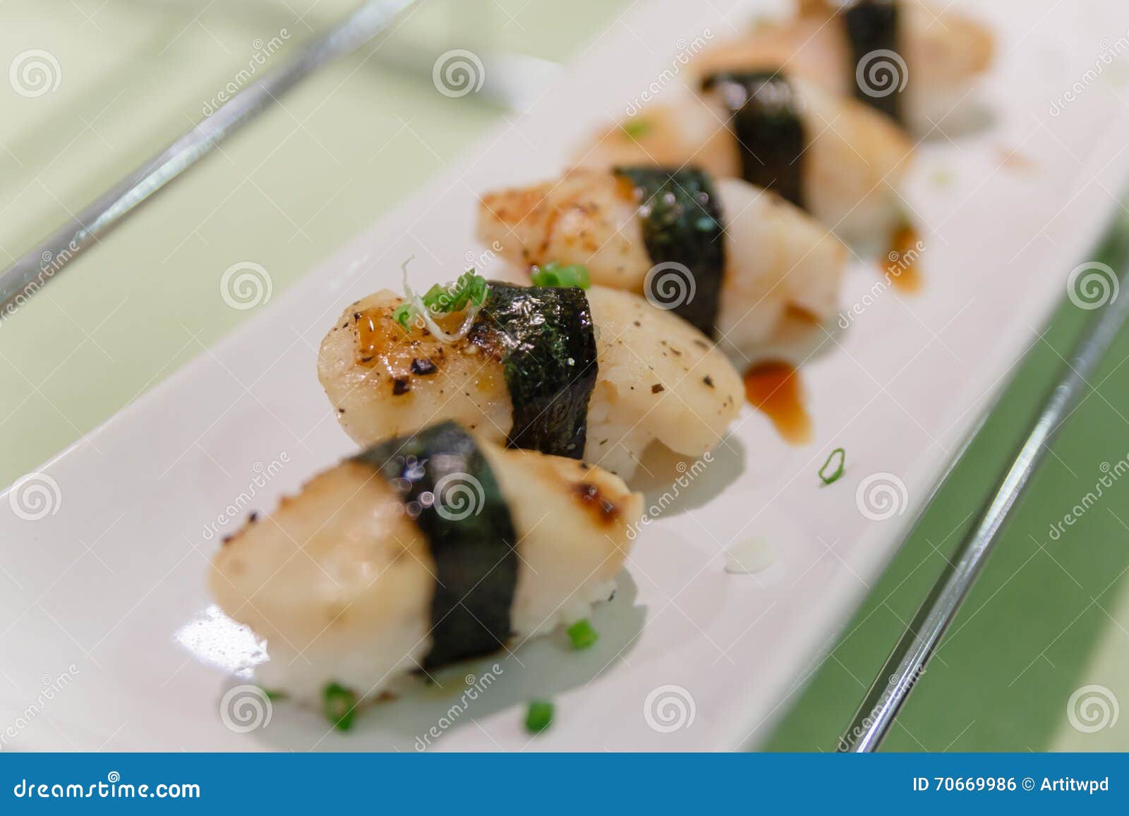 Torched Scallop Sushi with Soy Sauce Stock Photo - Image of nature ...