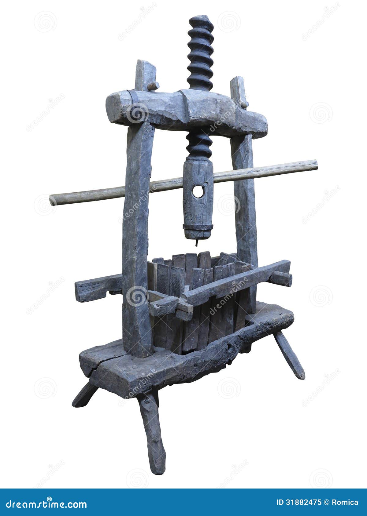 Torchio Di Legno Antico Isolato Su Bianco Immagine Stock - Immagine di ...