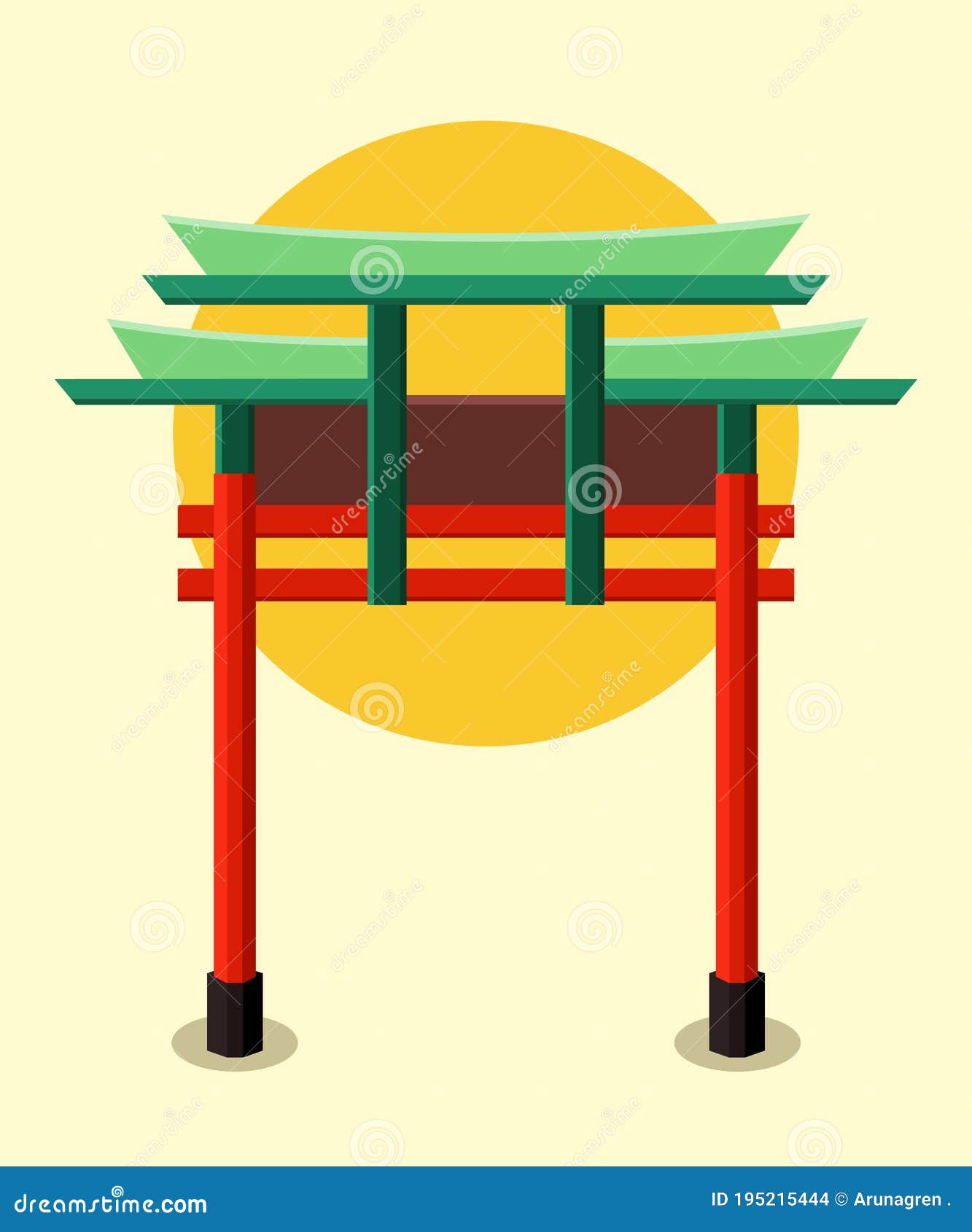 Illustration Of Tori Gate, Cat, Sakura Tree And Cloud. Silhouette ...