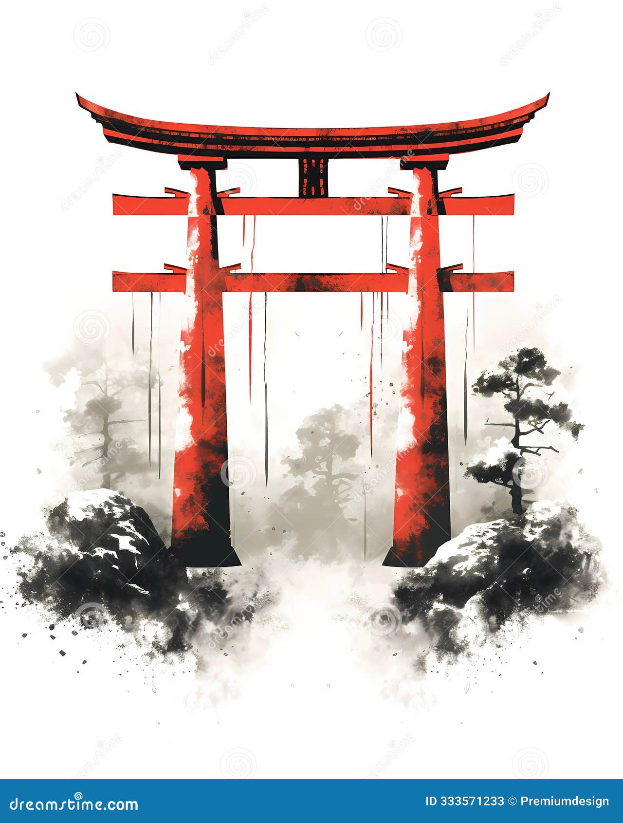 Torii Gate Illustration Design Using Water Color Concept Stock ...